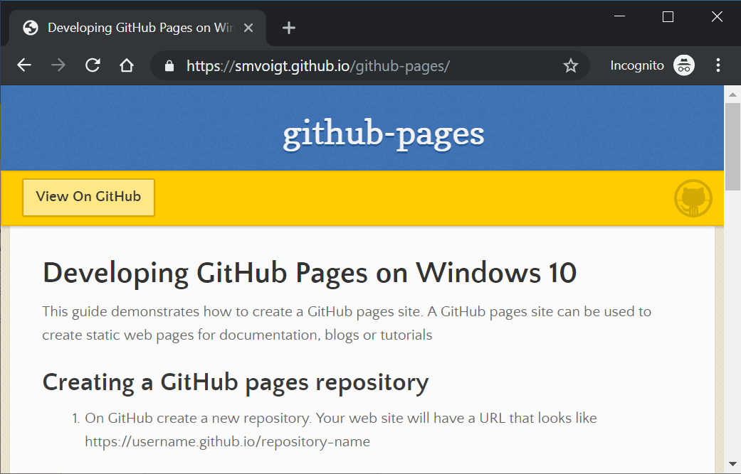 Developing GitHub Pages on Windows 10 | github-pages